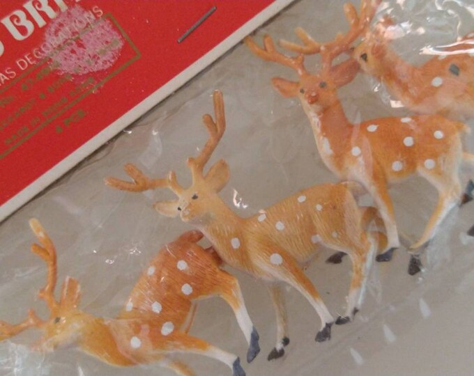 4pc SHINY BRITE Vintage Plastic Reindeer Miniatures / New Old Stock ...