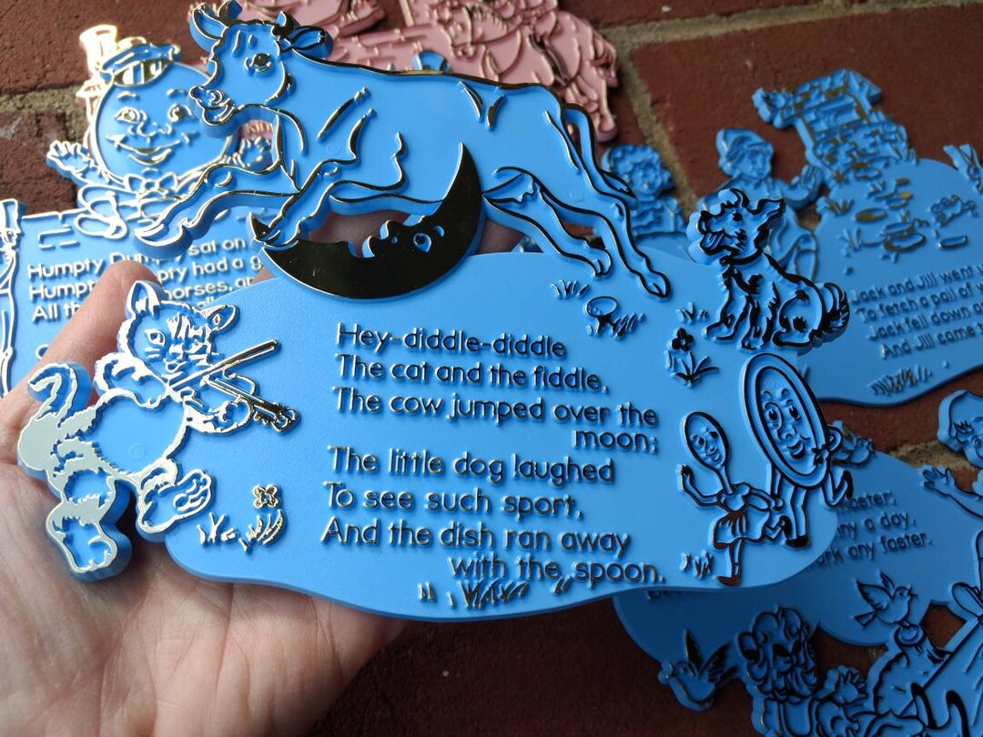 BLUE Plastic Vintage Nursery Rhyme Plaque / 1pc or 4pc Set / Humpty ...