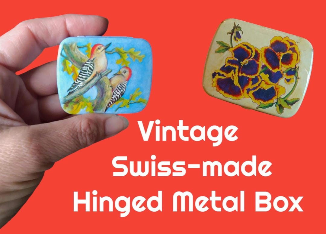 1970s Swiss-made Pocket Tin Pillbox / Vintage Hinged Metal Box / New ...