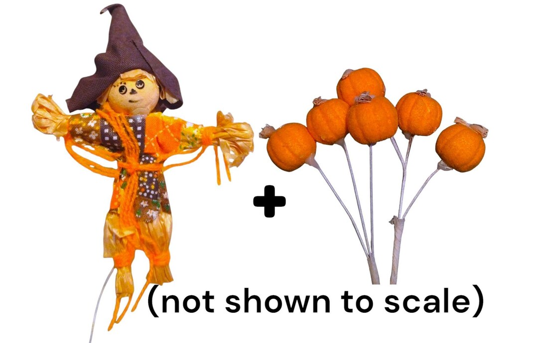 Vintage Fall Scarecrow Figure and Miniature Flocked Pumpkins Floral ...