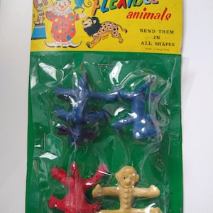 Unopened Package of Posable Rubber Vintage Toys / 4pc Wired ANIMALS ...