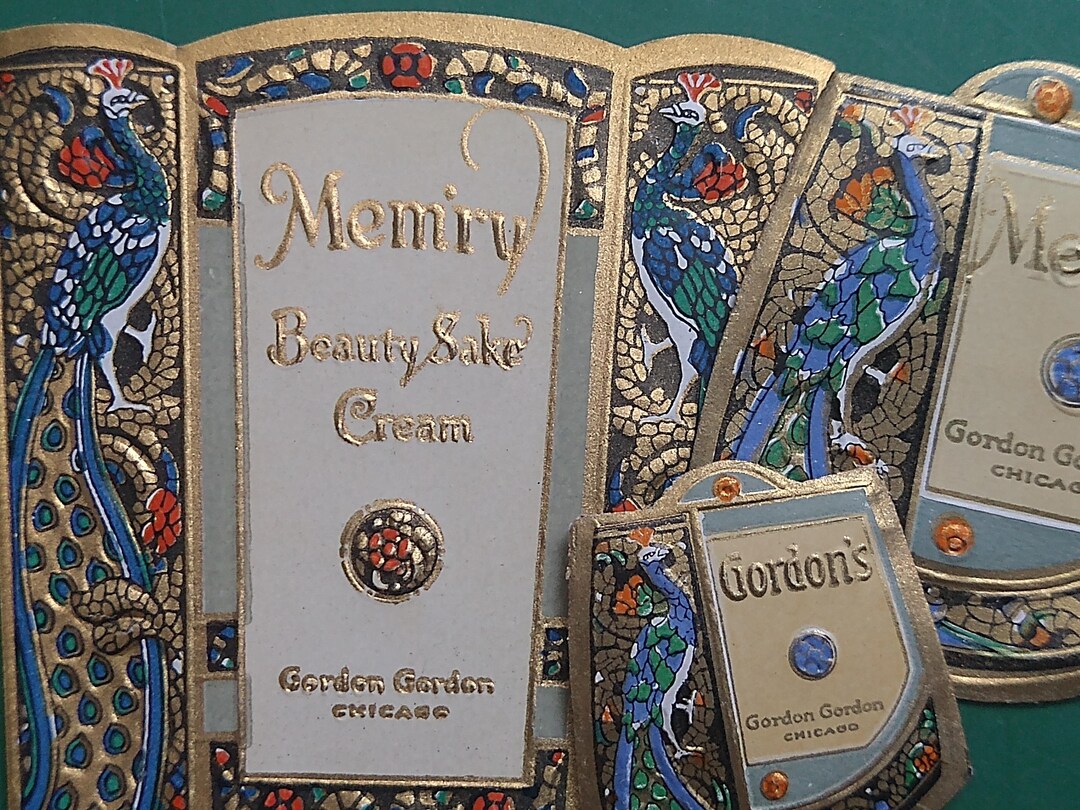 3pc 1920's Gordon's Vintage Gilded Paper Labels / Mem'ry Beauty Cream ...