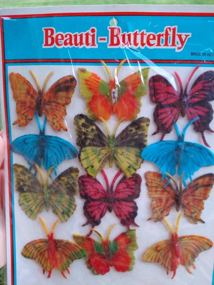 12pc VINTAGE FLOCKED BUTTERFLIES / Vintage Display Card / made | Etsy