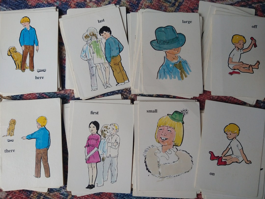 Vintage Illustrated OPPOSITES English Flashcard Card Deck / DLM ...