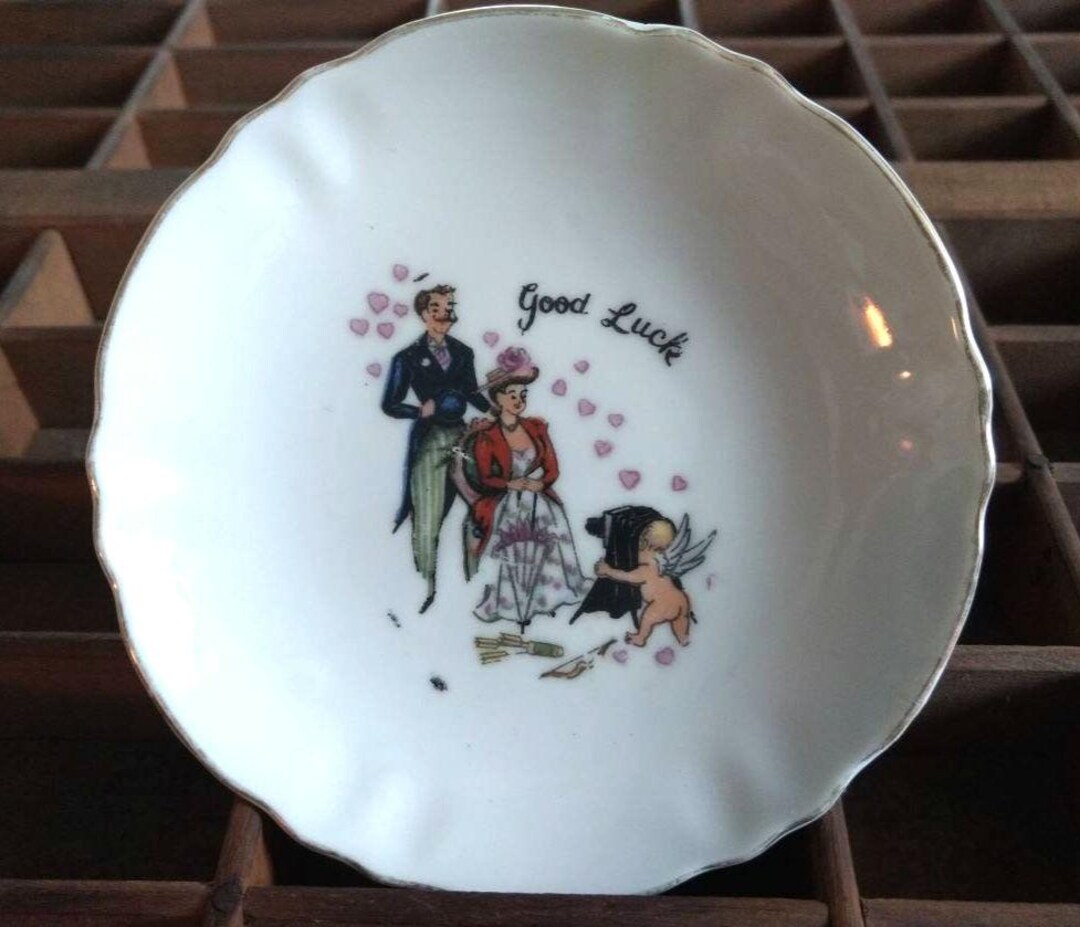 GOOD LUCK Vintage Trinket Dish or Mini Plate Wall Hanging / Marriage ...