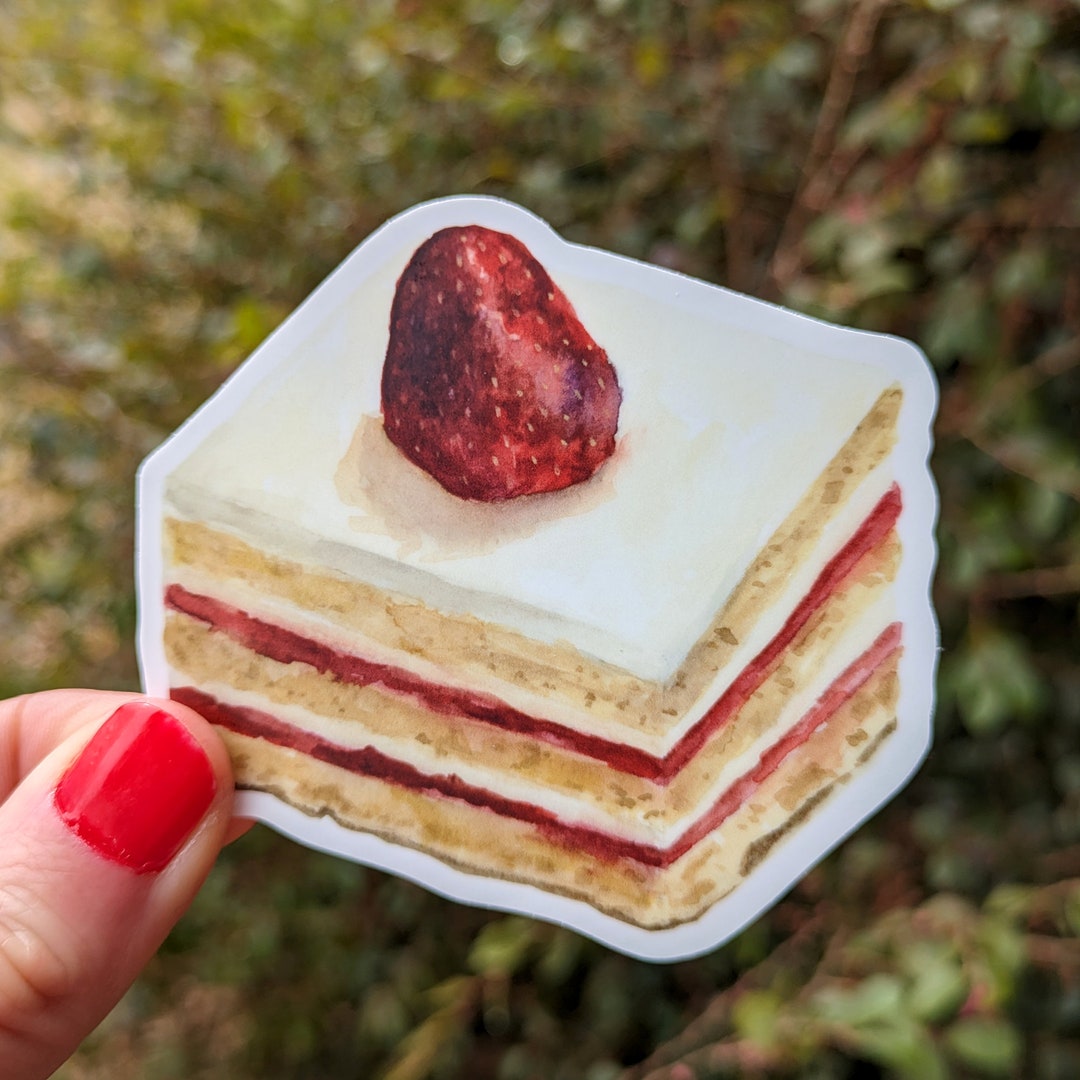 Watercolor Strawberry Shortcake Sticker. Dessert Vinyl Die Cut Sticker ...