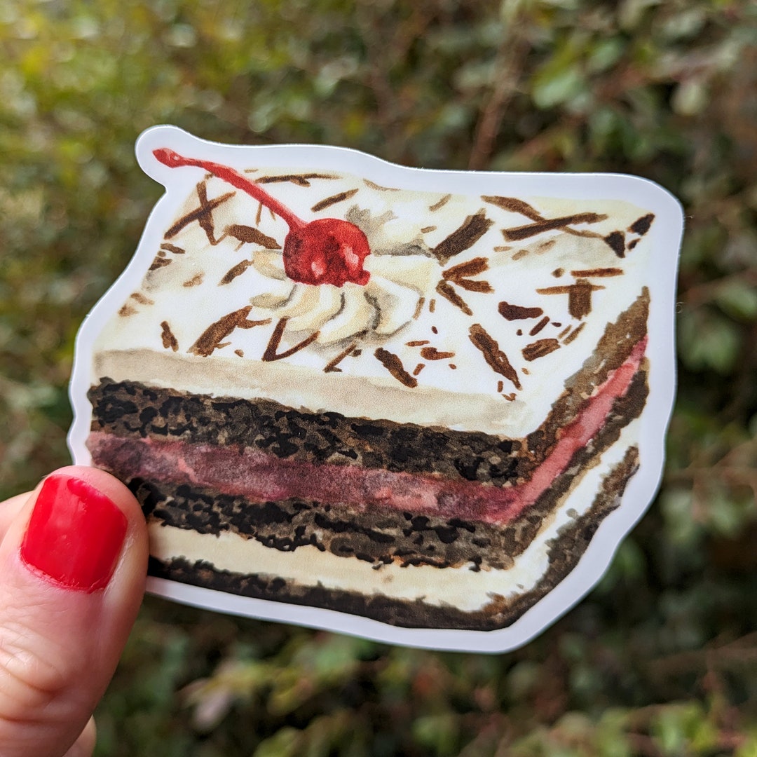 Watercolor Cherry Chocolate Cake Sticker: Waterproof Vinyl Decal - Etsy