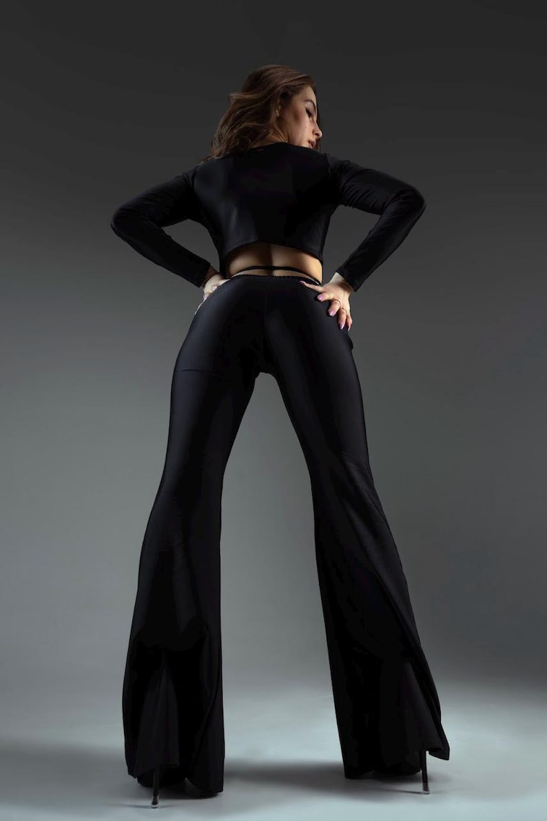 High Waisted Dance Flare Pants for High Heels, Sheer Street Dance Pants ...