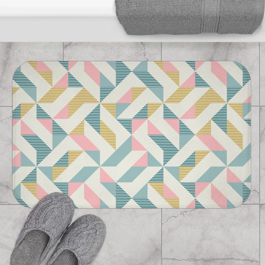 Mid Century Modern Bath Mat Retro Bath Mat Geometric Bath Mat Boho ...