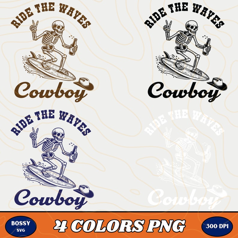 Surfing Cowboy Skeleton SVG, Western Summer Cowboy Png, Funny Vintage ...