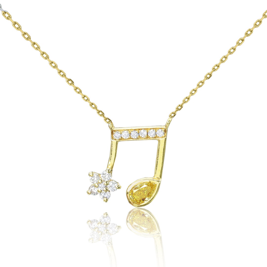 14K 18K Gold Yellow Diamond Music Note Necklace,music Note Pendant for ...
