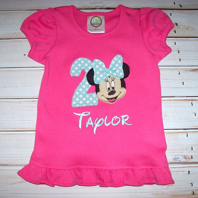 Minnie Mouse Hot Pink T-shirt Minnie Face Applique Number - Etsy