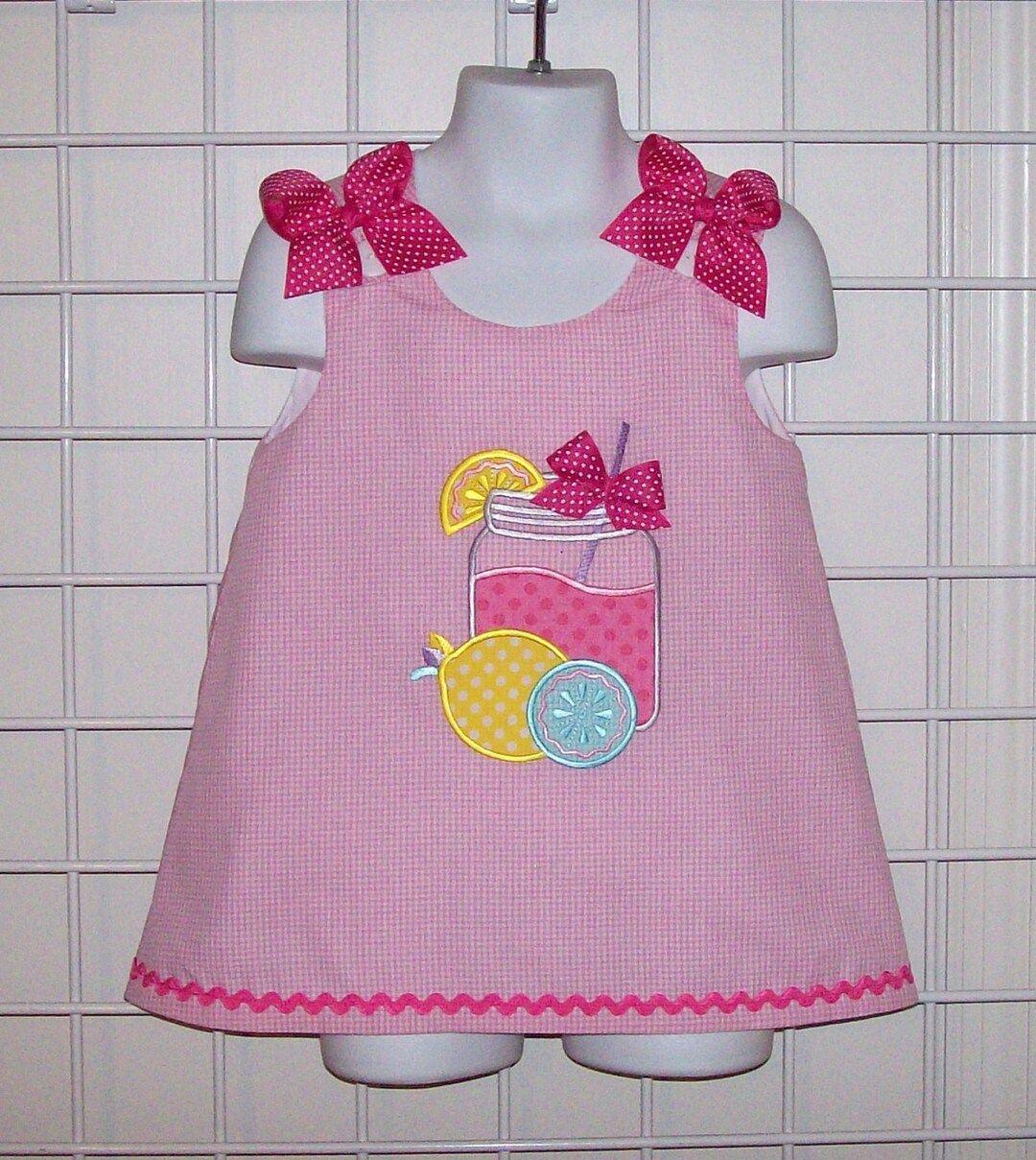 Lemonade Jar Applique Monogram Pink Gingham Dress - Birthday Party ...