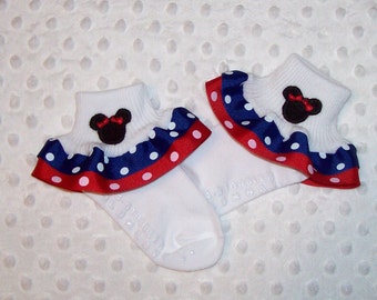 Minnie Mouse Applique Red Polka Dot Ruffle Ribbon Socks - Etsy