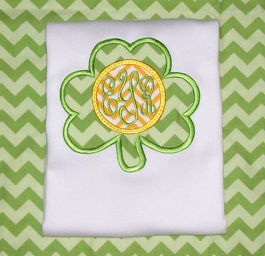 Shamrock Monogram Initials Short or Long Sleeve T-shirt or Bodysuit for ...