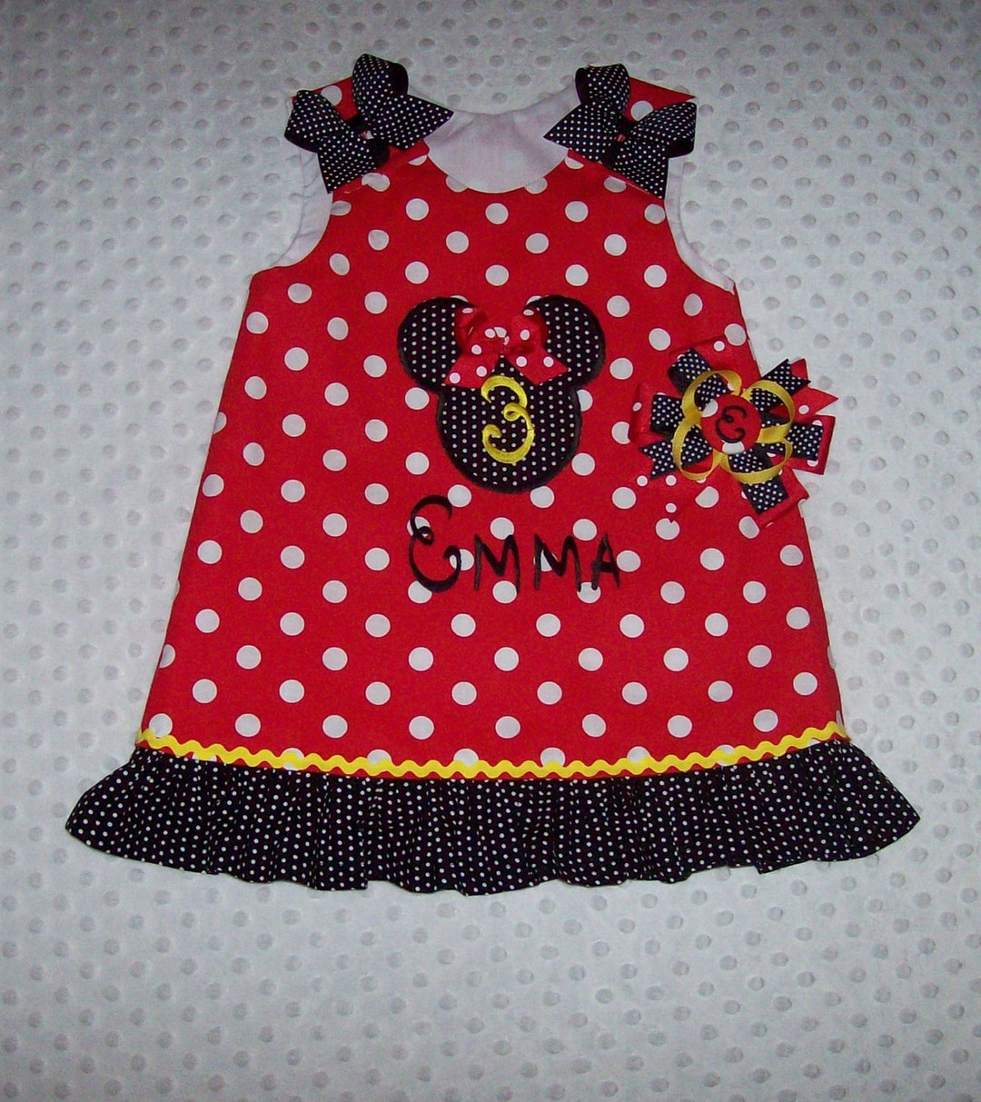 Red Polka Dot Minnie Mouse Applique Number Monogram Dress With Black ...