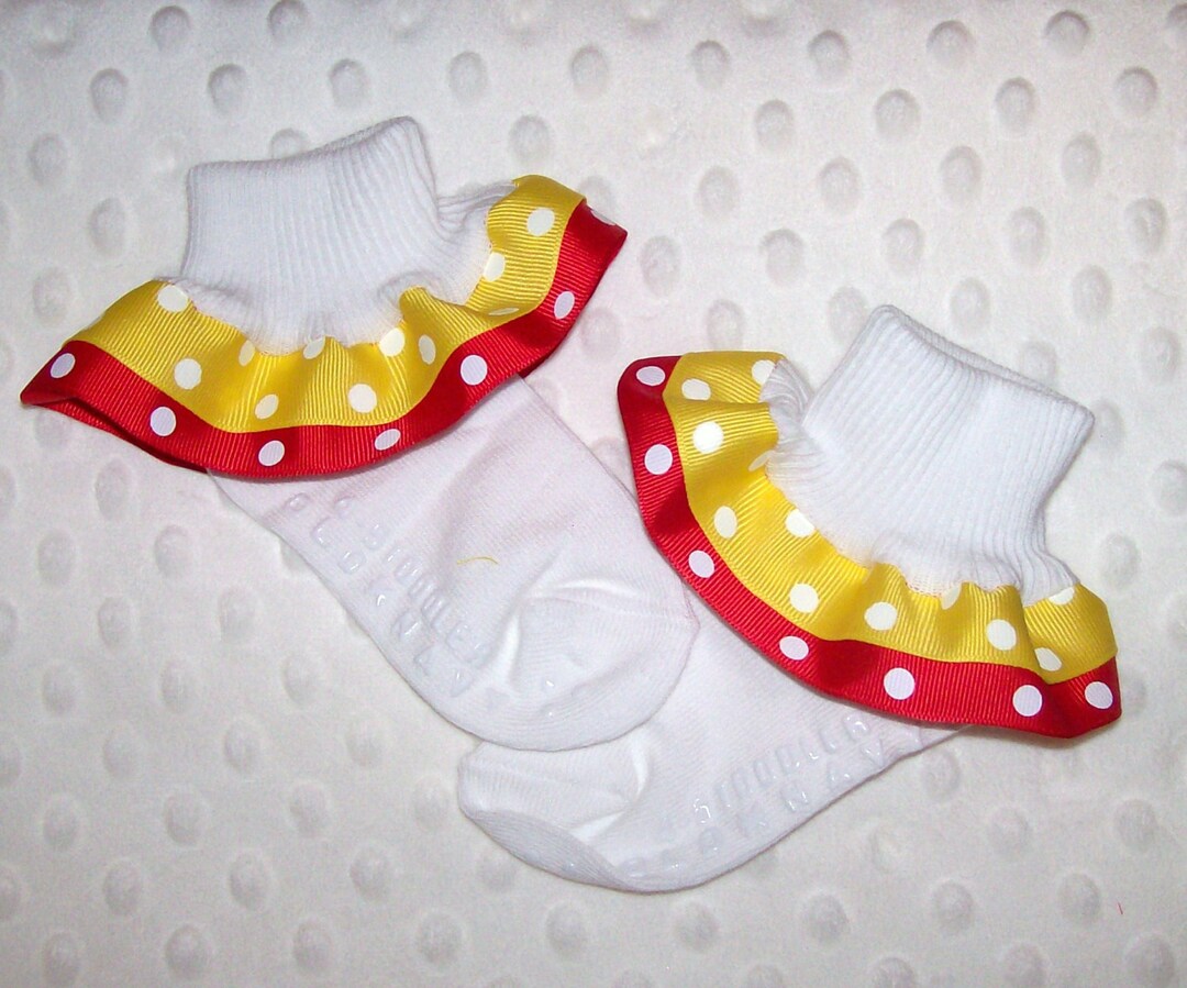 Red Polka Dot and Yellow Polka Dot Double Ruffle Ribbon Socks - Etsy