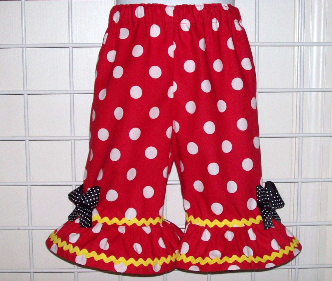 Red Minnie Mouse Polka Dot Ruffled Pants with Yellow Rick Rack | Etsy
