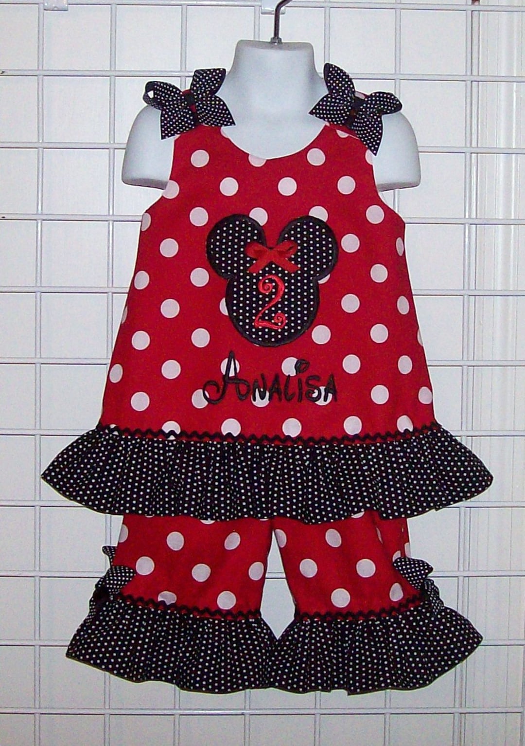 Red Minnie Dot and Black Swiss Dot Minnie Mouse Applique Monogram ...