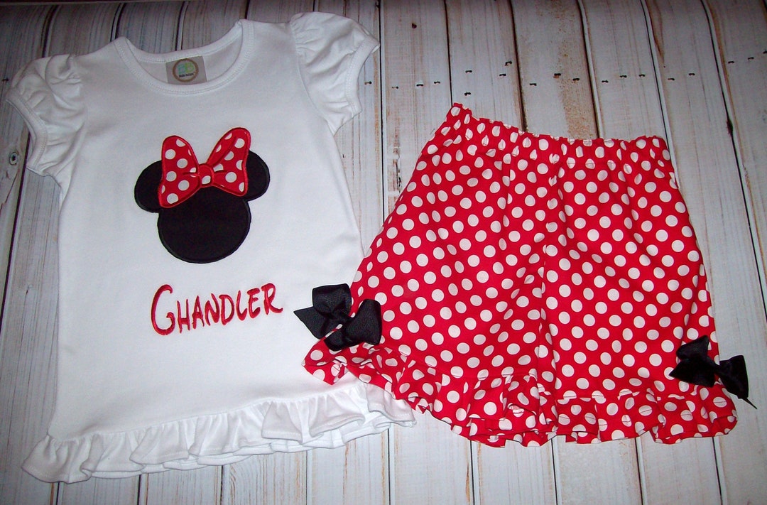 Minnie Mouse Red Polka Dot Applique Shirt and Ruffle Shorts Set OR ...