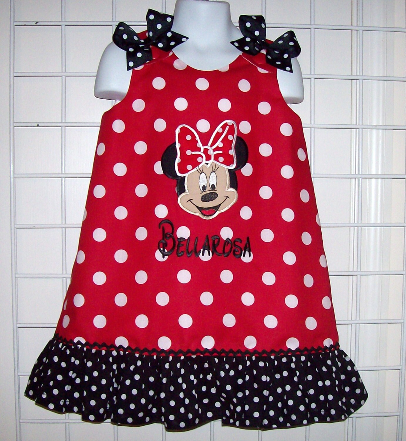 Red Dot Minnie Mouse Minnie FACE Applique Monogram Dress with | Etsy