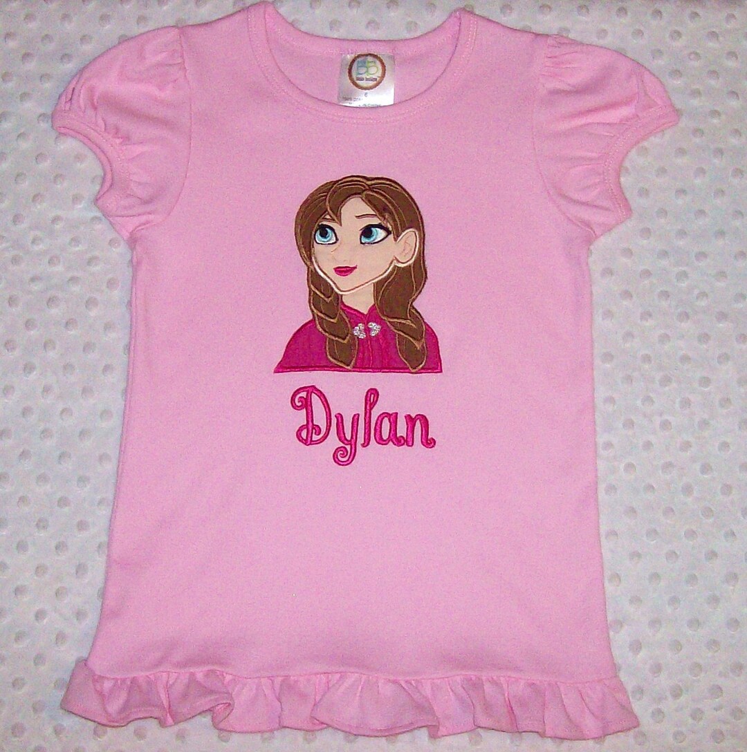 Frozen Inspired Anna Monogram Applique Short or Long Sleeve Pink T ...