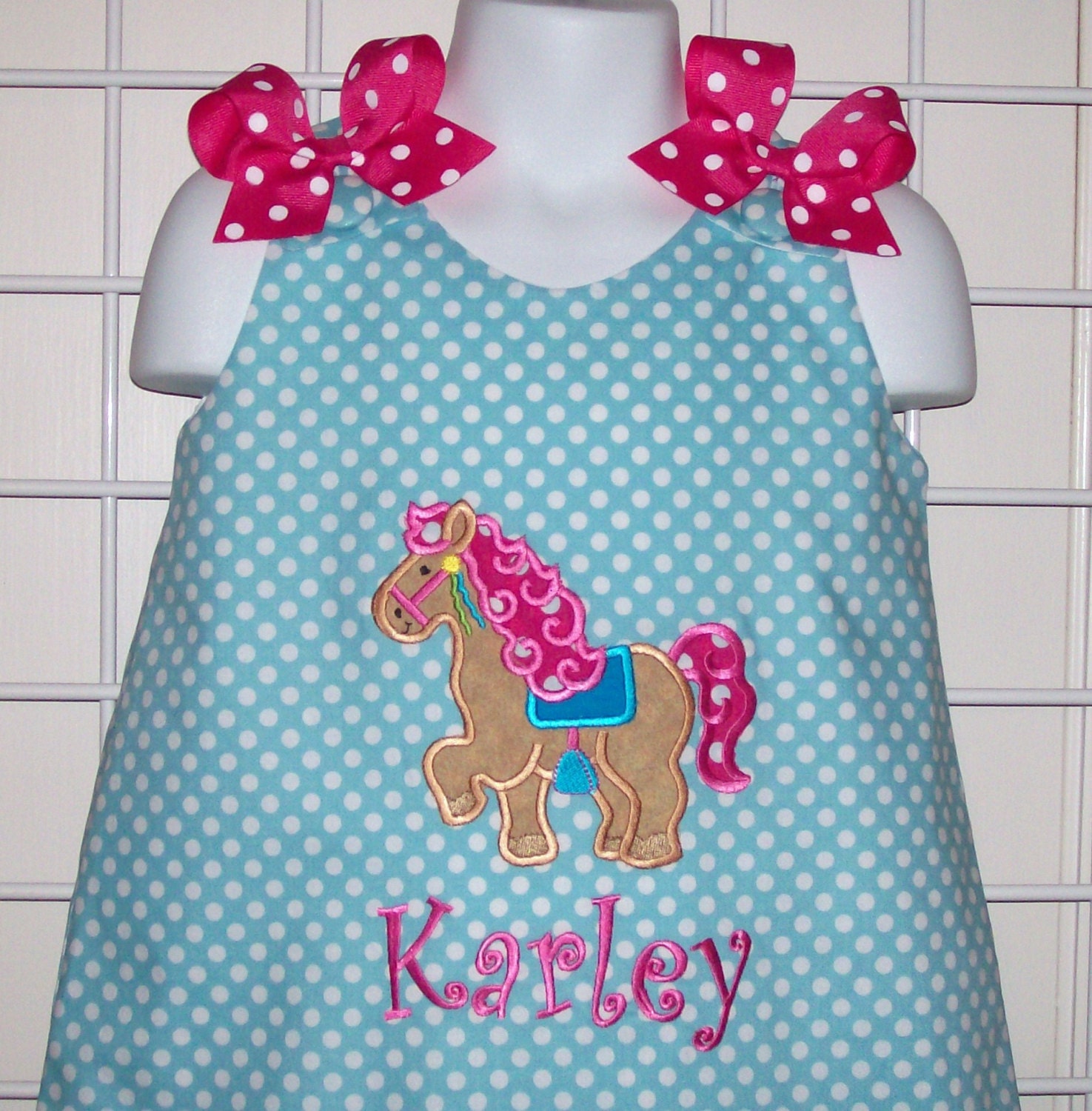 Aqua Polka Dot Horse Cowgirl Applique Monogrammed A-line Dress - Etsy