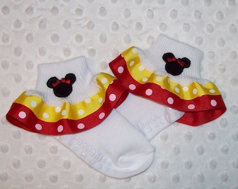 Minnie Mouse Applique Blue Dot and Red Dot Double Ruffle | Etsy