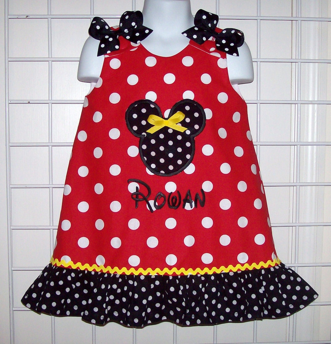Red Dot Minnie Mouse Applique Monogram Dress With Black Dot Ruffle ...