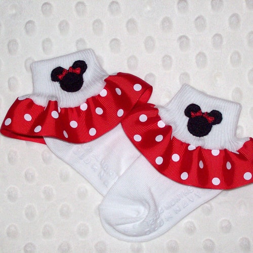 Minnie Mouse Applique Red Polka Dot Ruffle Ribbon Socks - Etsy