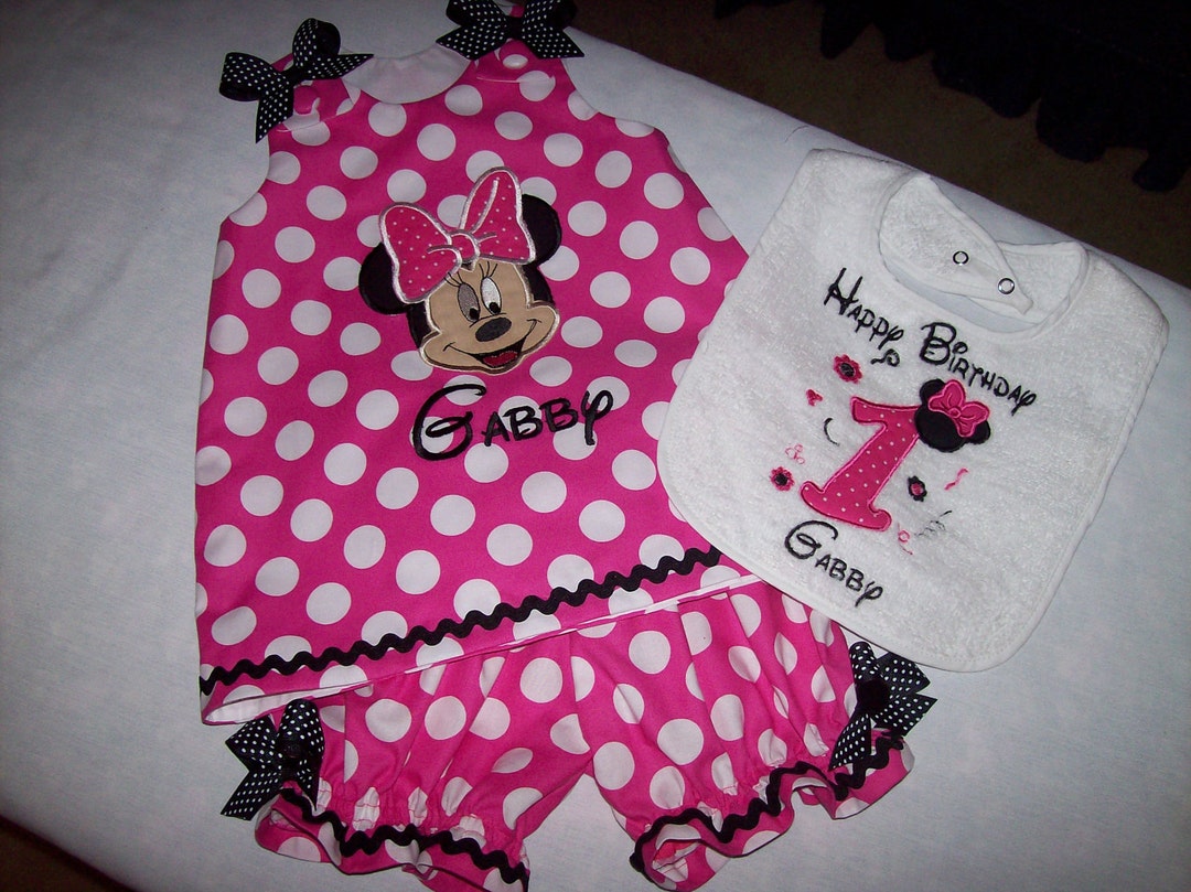 Pink Minnie Dot Minnie Mouse Face Applique Monogram Bloomer Set And/or ...