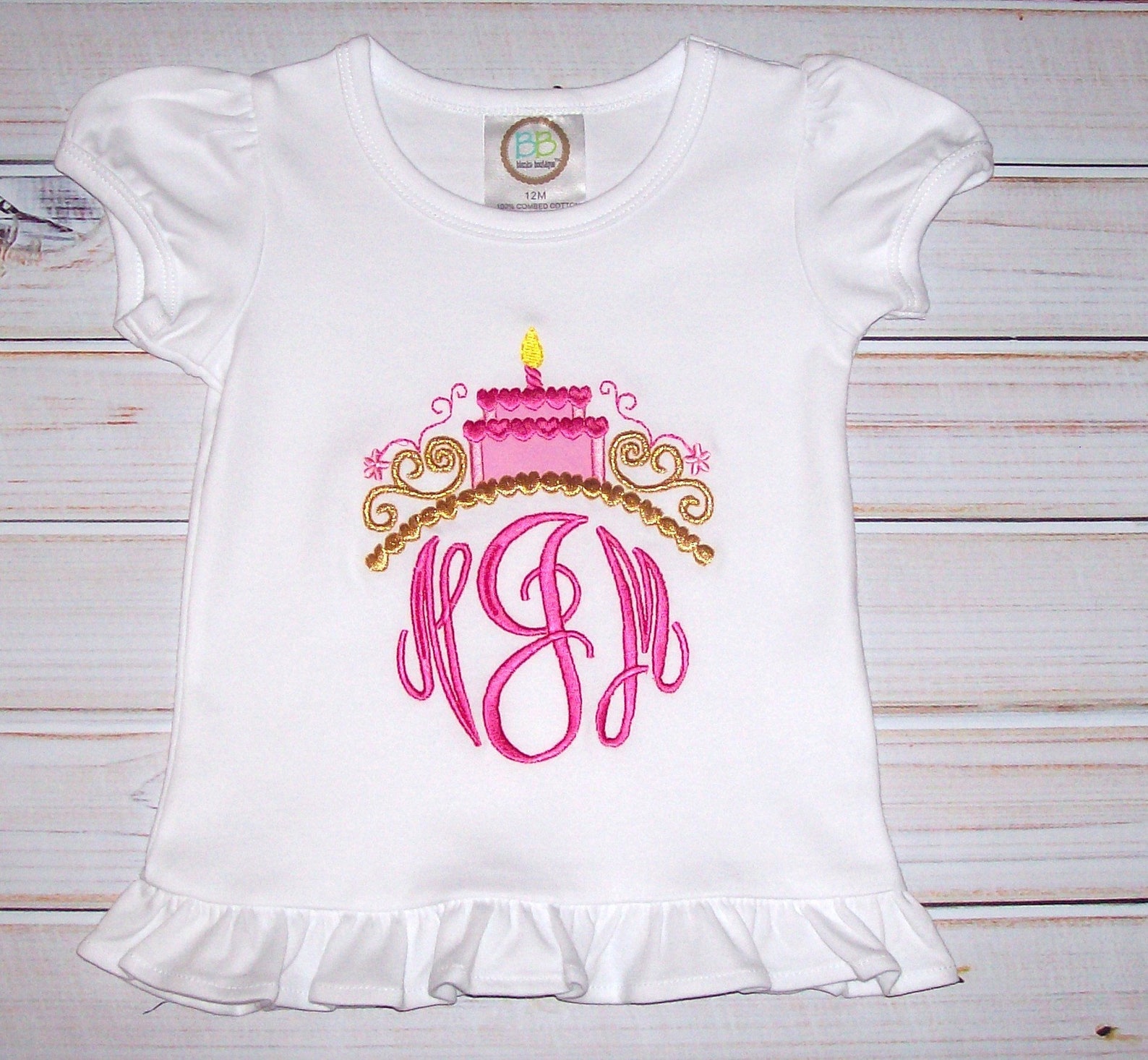 Birthday Cake Topper With Monogram Initial or Initials Applique T-shirt ...