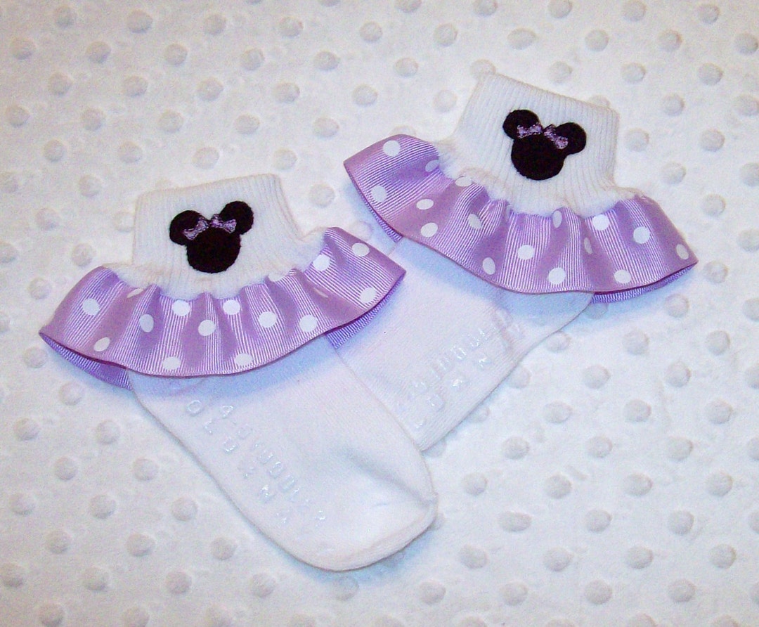 Minnie Mouse Applique Lavender Purple Polka Dots Ruffle Ribbon Socks - Etsy