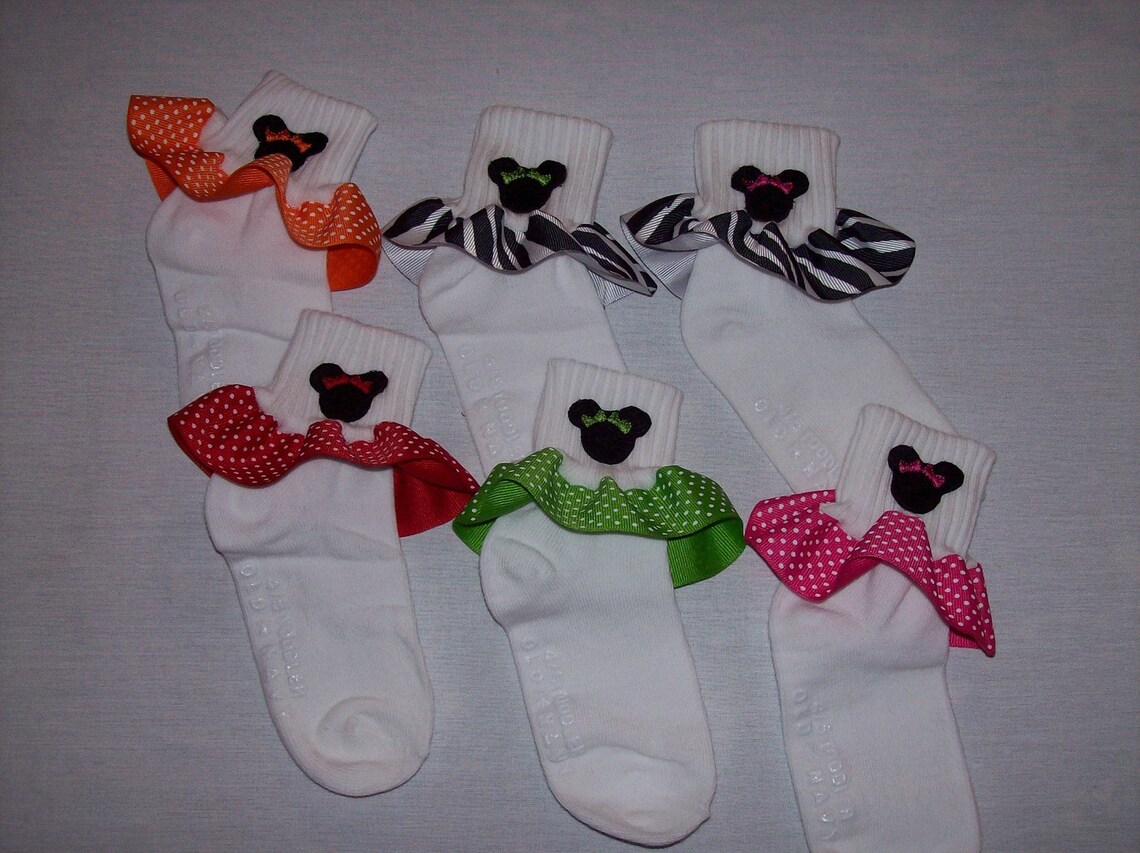 Minnie Mouse Applique Ruffle Ribbon Socks You Choose Color and | Etsy