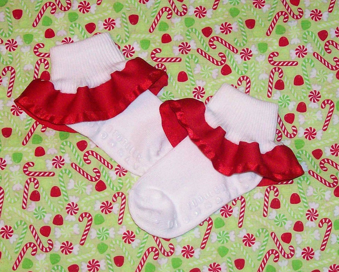 Red Ruffled Satin Edge Ribbon Socks Red Satin Christmas - Etsy