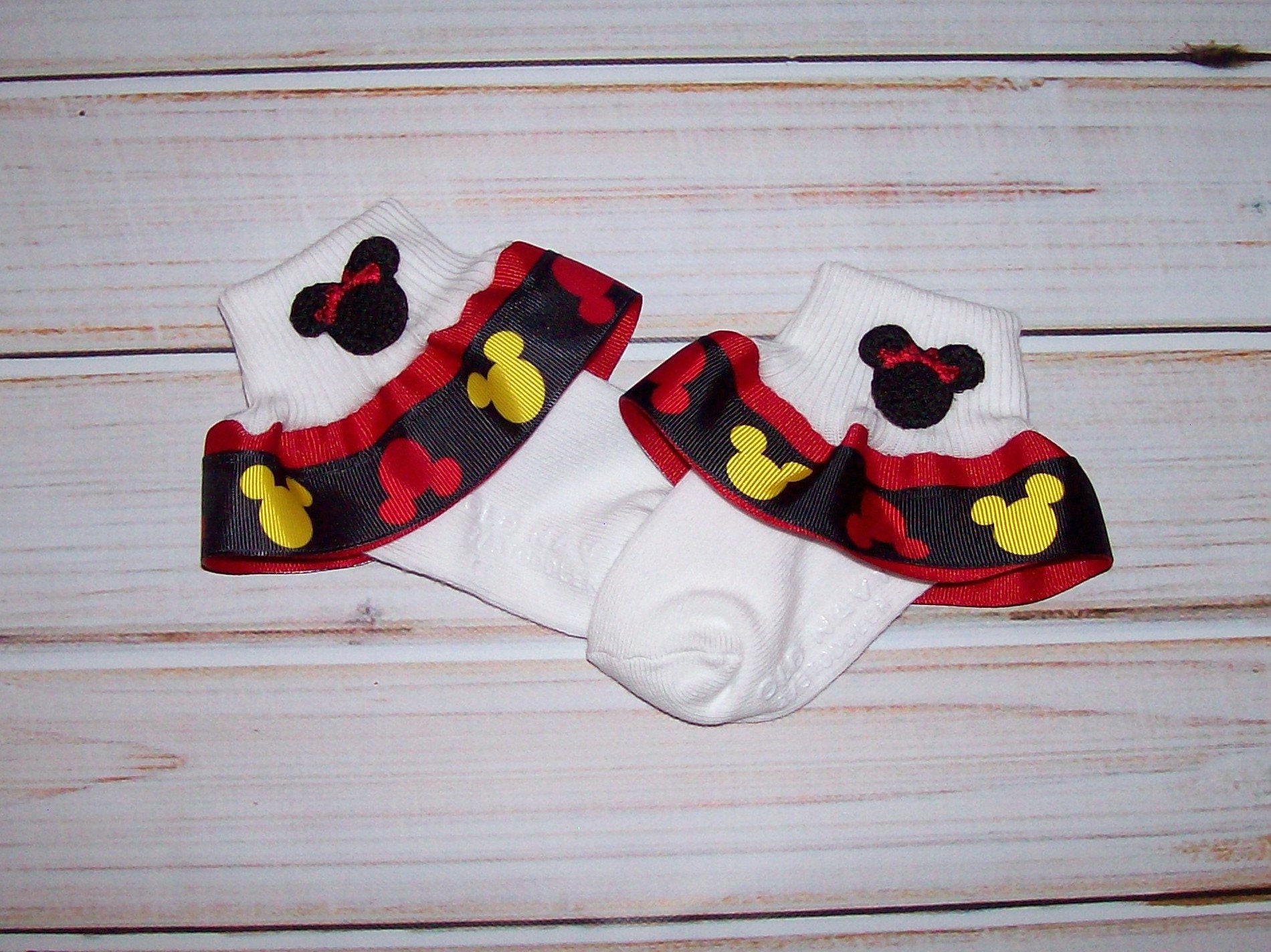 Red Yellow Minnie Mouse Baby Announcements