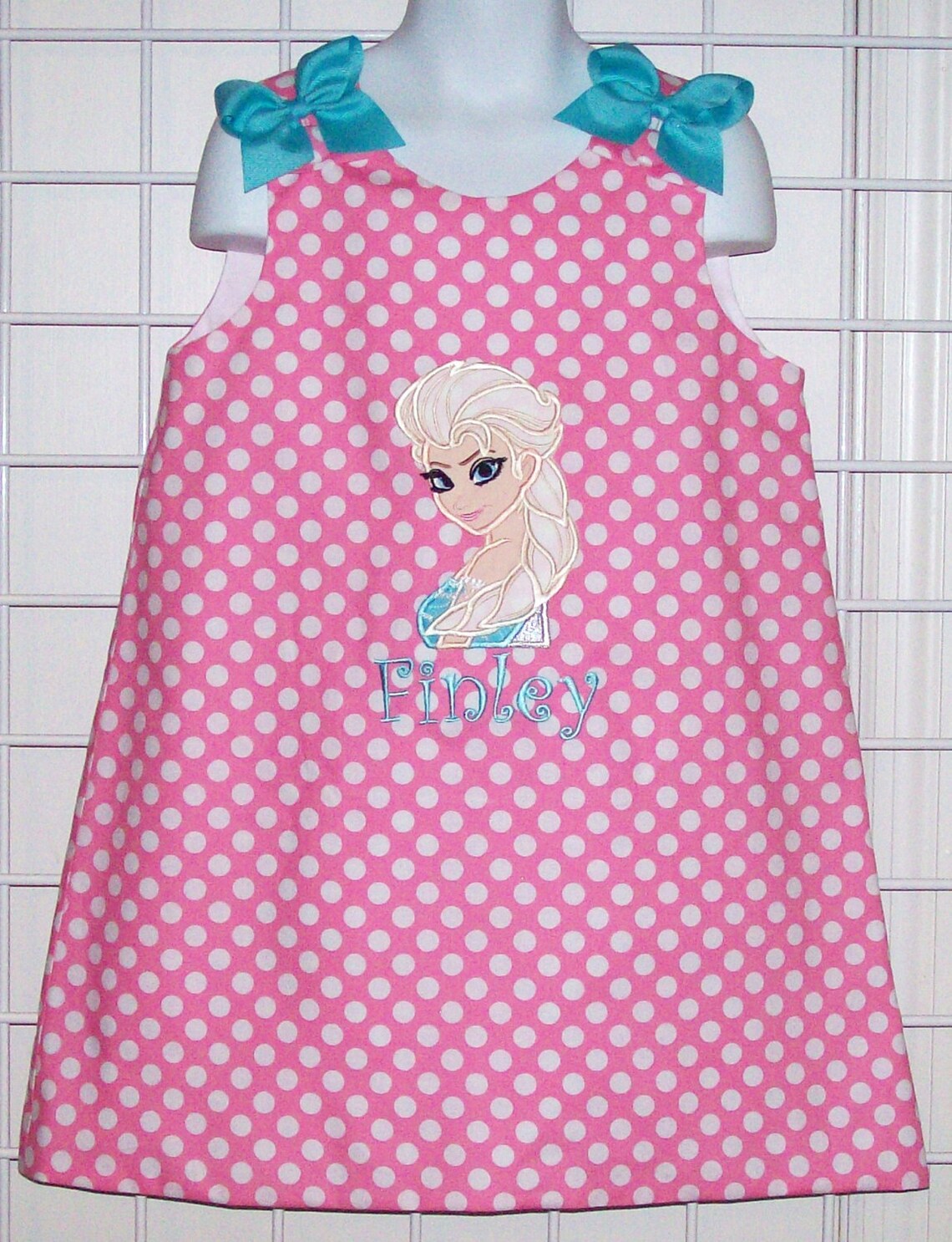 Elsa Snow Queen From Frozen Applique Monogram Pink Polka Dot - Etsy
