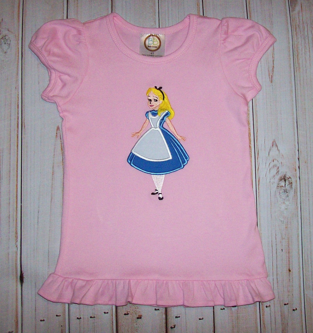 Alice in Wonderland Applique on Pink Short Sleeve Ruffle T-shirt ...
