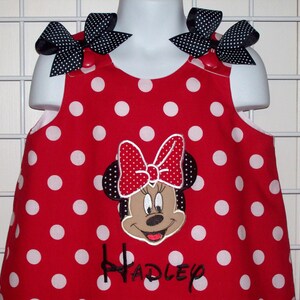 Red Minnie Dot Minnie Mouse Face Applique Monogram A-line Dress - Red ...