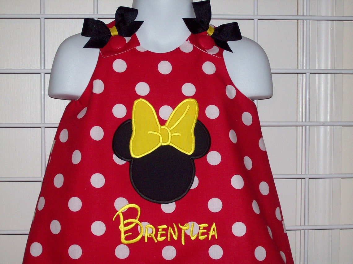 Red Polka Dot Minnie Mouse With Yellow BOW Applique and | Etsy
