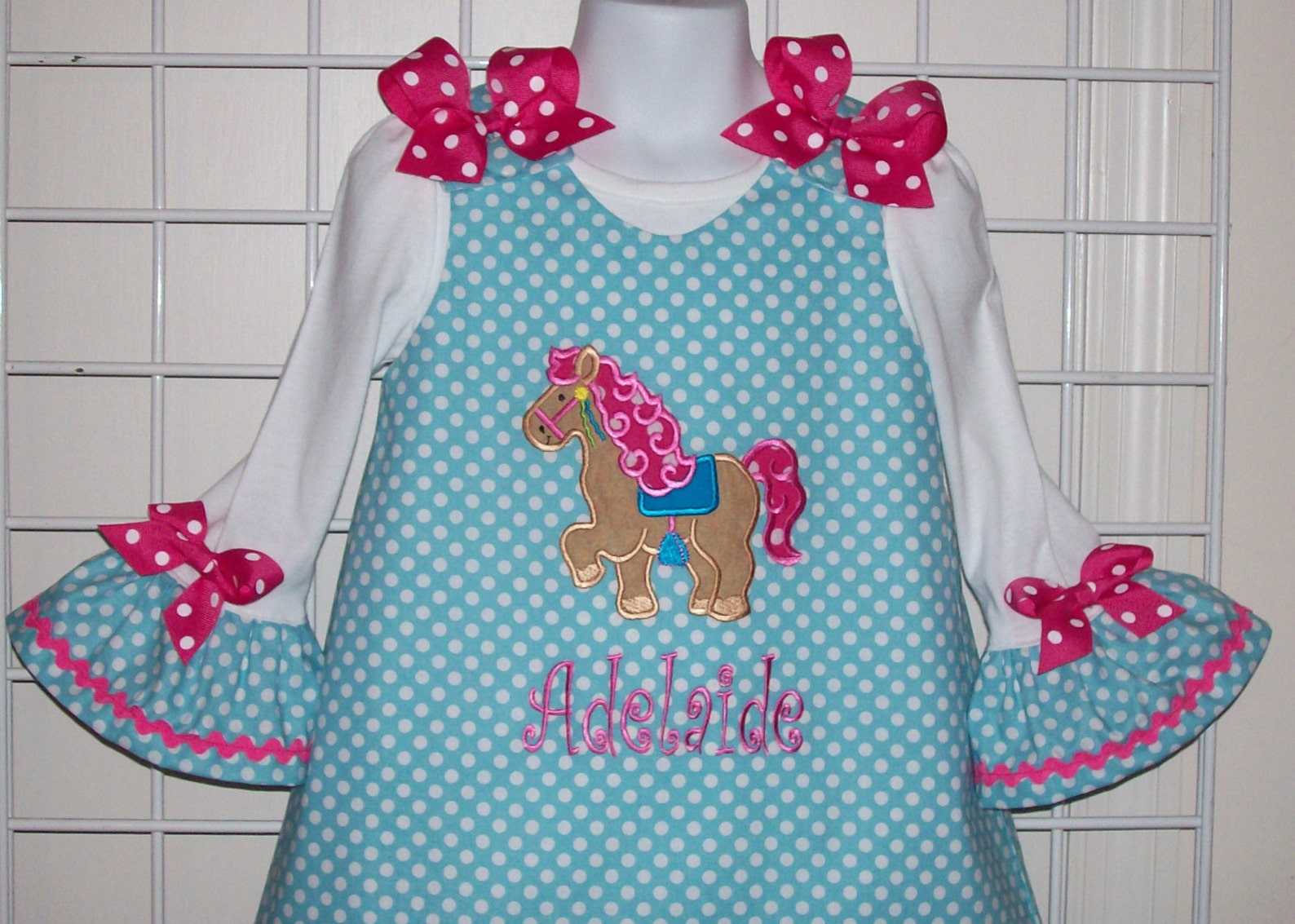 Aqua Polka Dot Horse Cowgirl Applique Monogrammed A-line Dress - Etsy