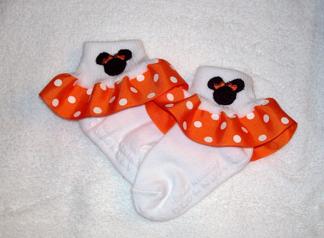 Minnie Mouse Applique Orange Polka Dot Ruffle Ribbon Socks - Etsy