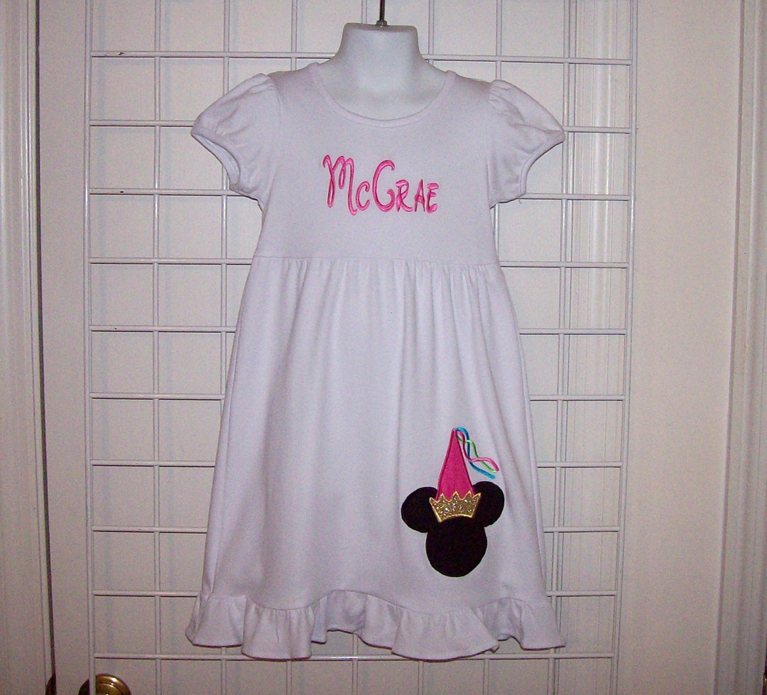 Princess Minnie Mouse Applique Monogram Ruffle Empire Waist Knit Dress ...