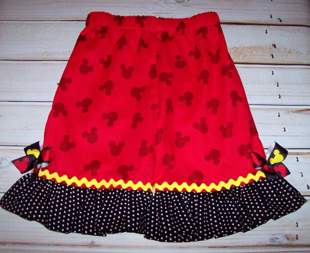 Red Mickey Minnie Mouse Pants or Capri or Shorts With Black With Tiny ...