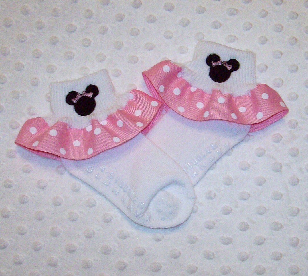 Minnie Mouse Applique Light Pink Polka Dot Ruffle Ribbon Socks - Etsy
