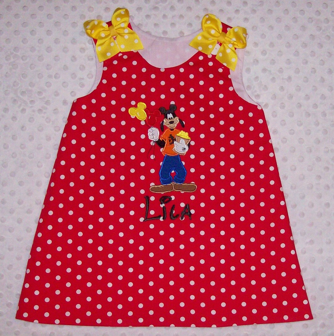 Goofy Going on Vacation Applique Monogram Red Polka Dot A-line Dress ...