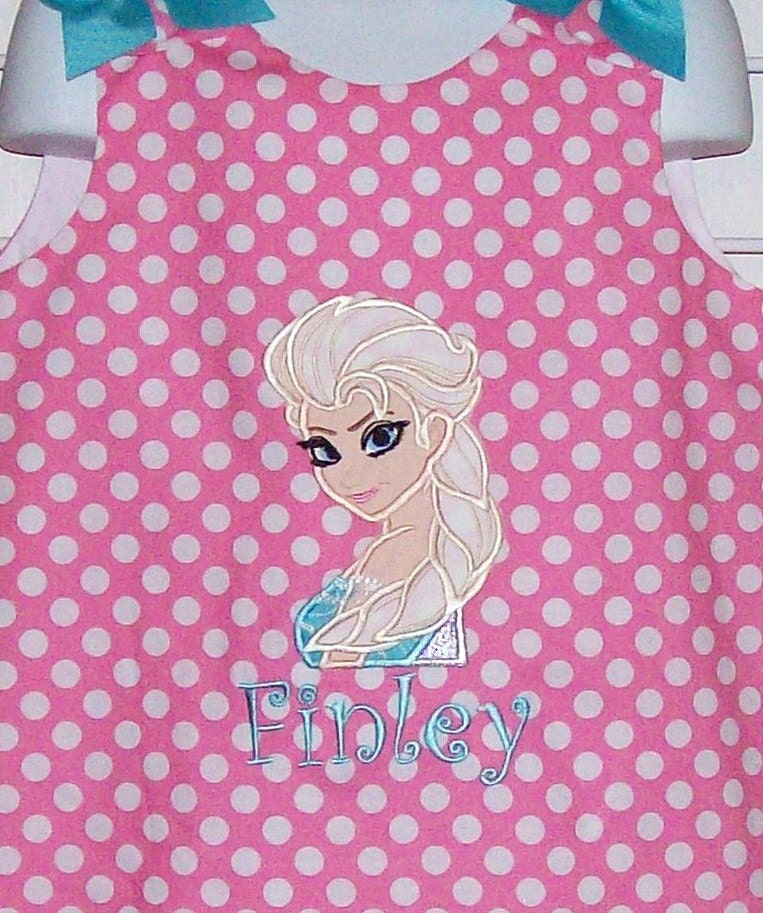 Elsa Snow Queen from Frozen Applique Monogram Pink Polka Dot | Etsy