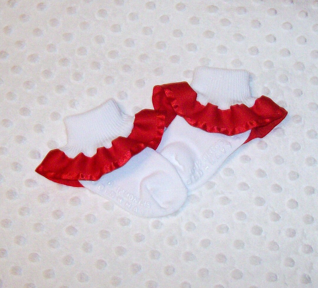 Red Ruffled Satin Edge Ribbon Socks - Christmas - Birthday Party ...
