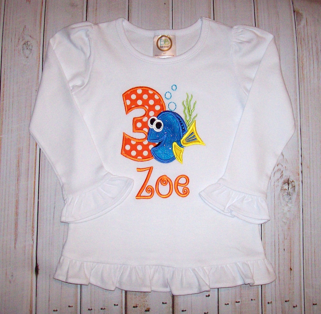 Fish With Number Applique Ruffle Style Short or Long Sleeve T-shirt ...