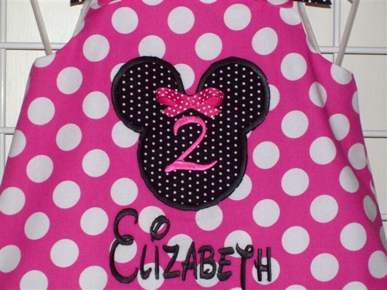 Hot Pink Dot Minnie Mouse Number Applique and Monogram Black and White ...